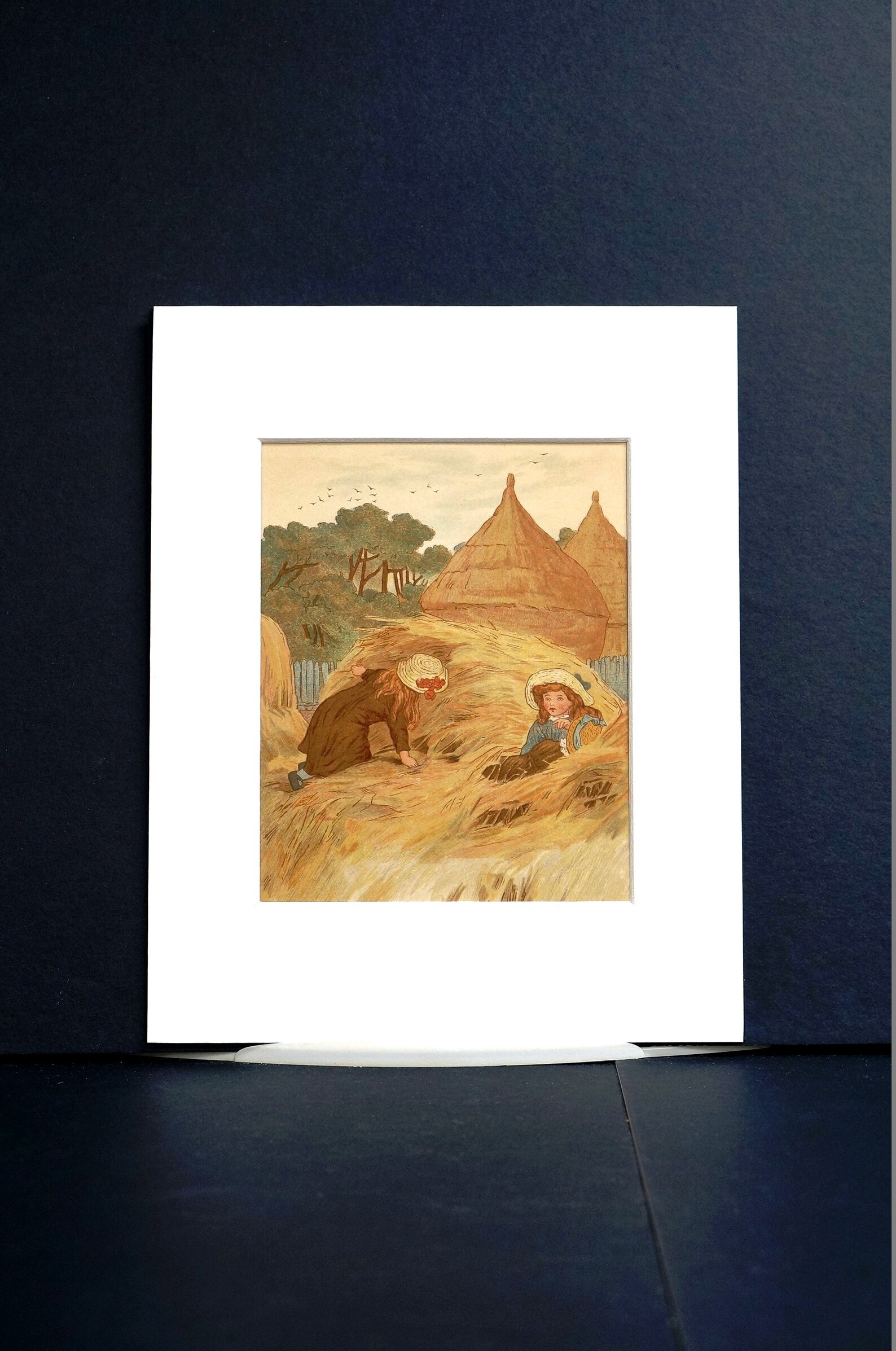 Two Victorian FARM GIRLS Playing in HAYSTACK Hay Stack - 1890 ...