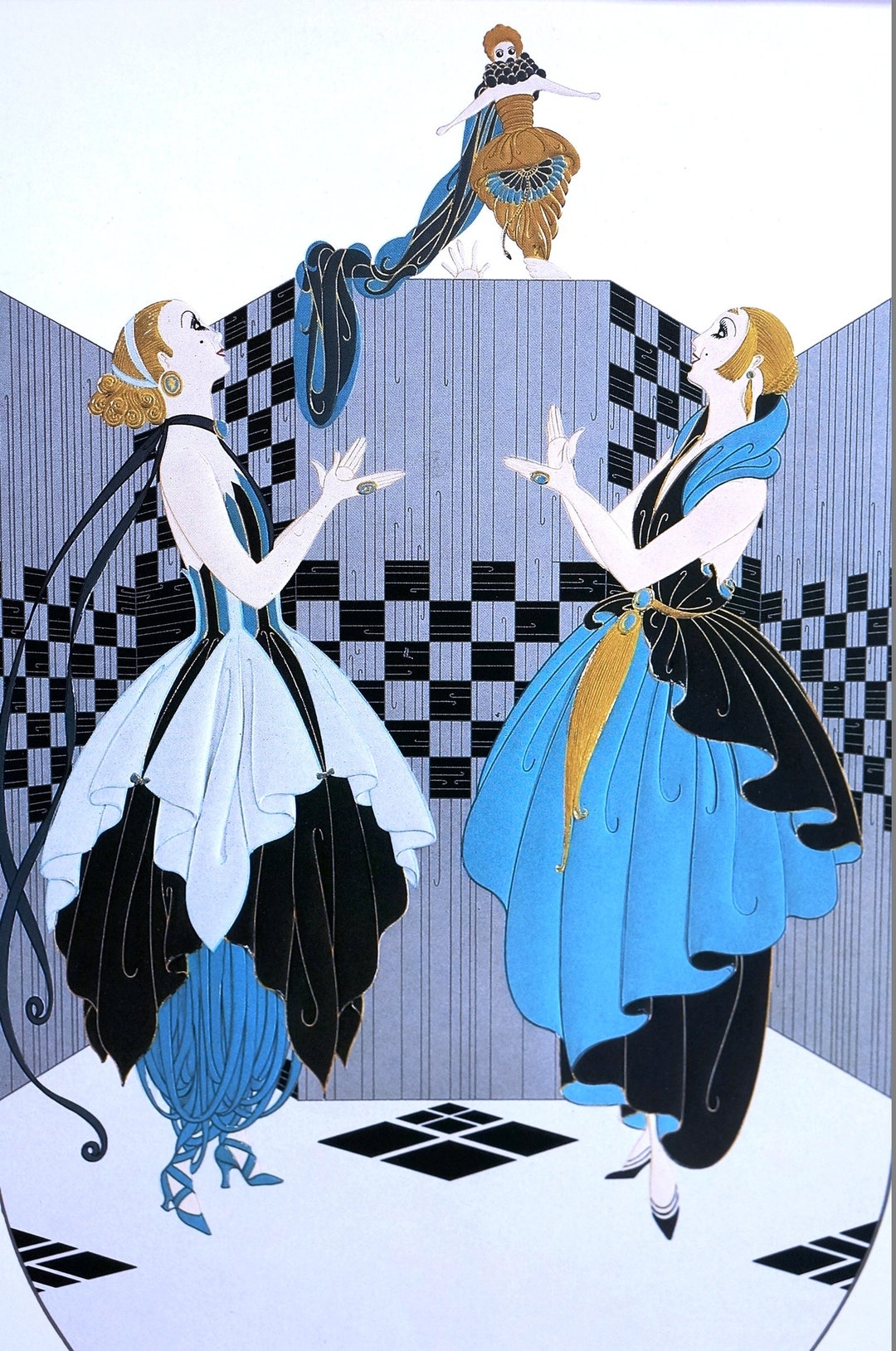 Erte Print 1987 PUPPET SHOW THEATER Fashions Puppeteer Master Audience ...