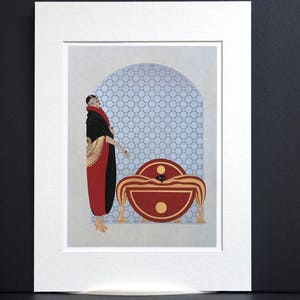 Erte Matted Print 1987 Lady With GREEN EMERALD EYES and Black Cat in ...