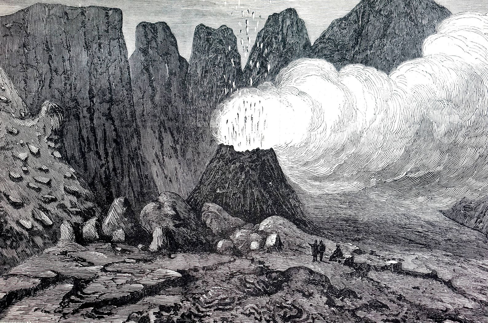 Italy 1878 MOUNT VESUVIUS Volcano ERUPTION Volcanic Lava Crater Antique ...