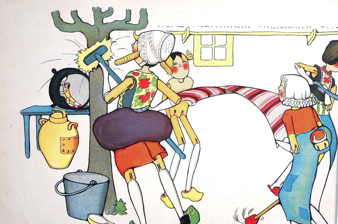 Dutch Girls CLEANING HOUSE 1904 DOLLS as Housekeepers Sweeping Dusting ...