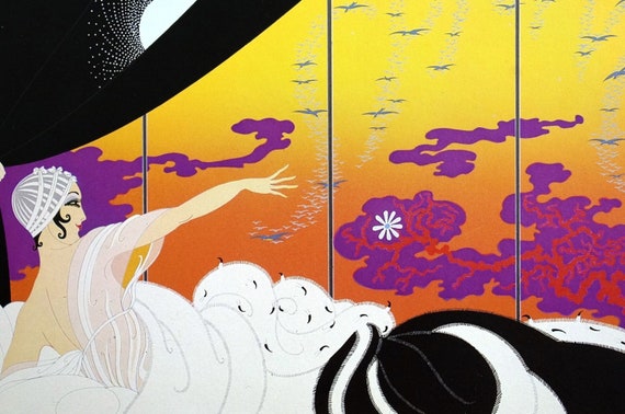 Erte 1982 COMING of SPRING Birds on Horizon Sunrise GIRL in | Etsy