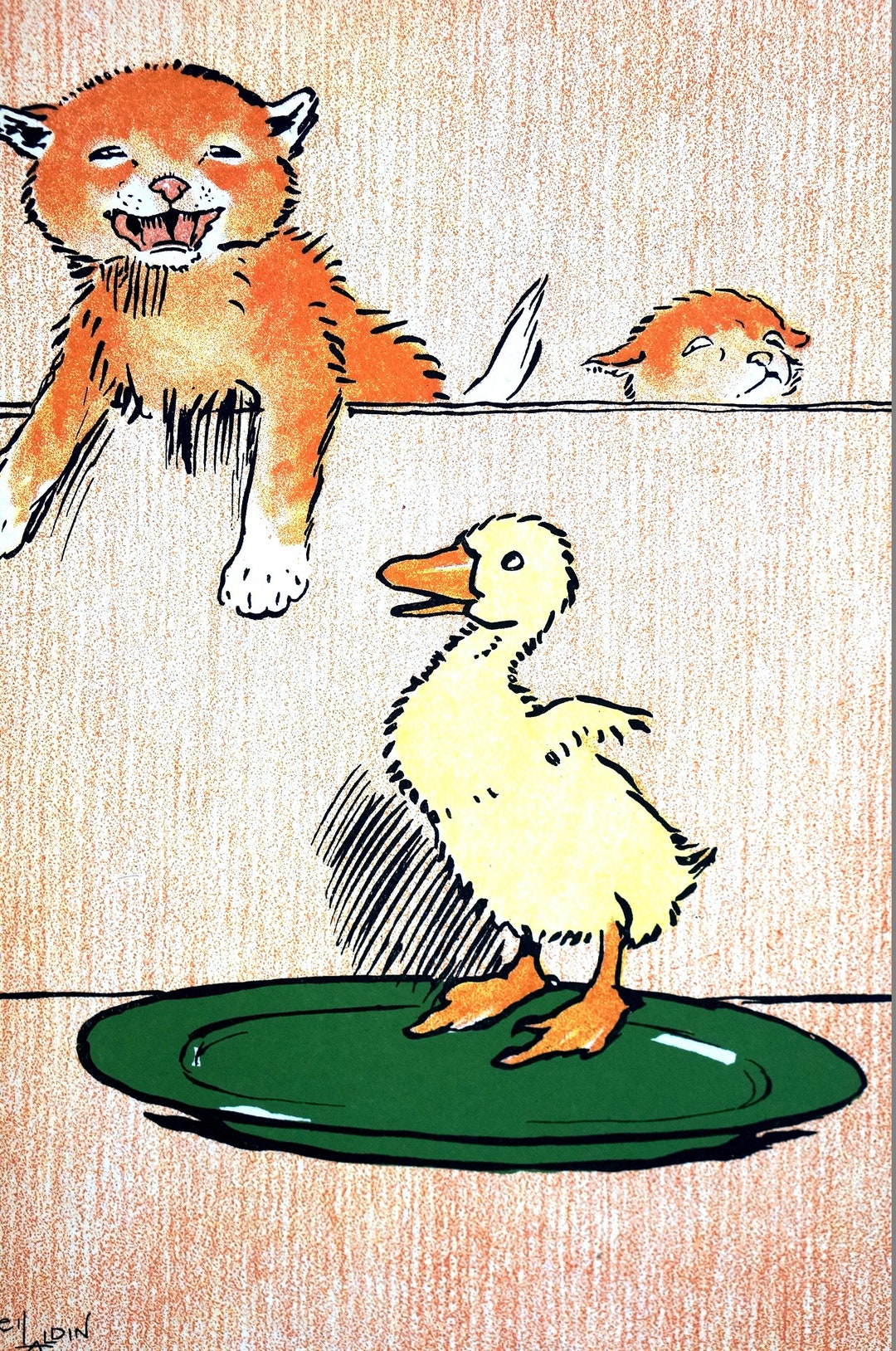 Cecil Aldin KITTEN and BABY DUCKLING Meeting Playmates 1910 Ducks ...