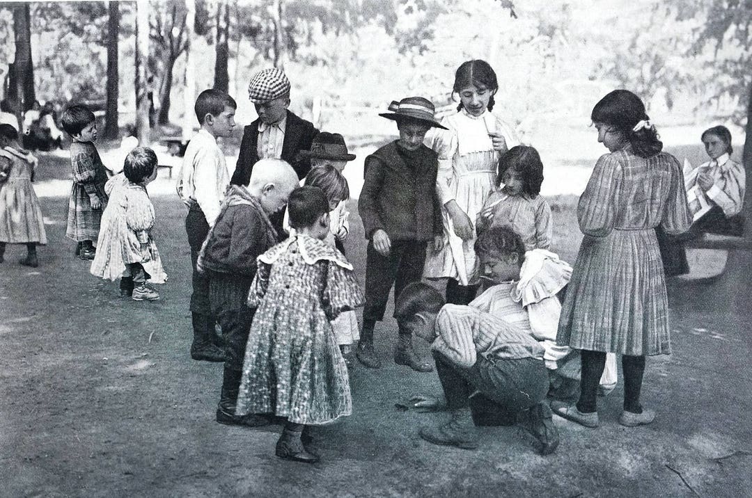 Childrens Aid Society Outing 1899 VICTORIAN CHILDREN Playing With FROG ...