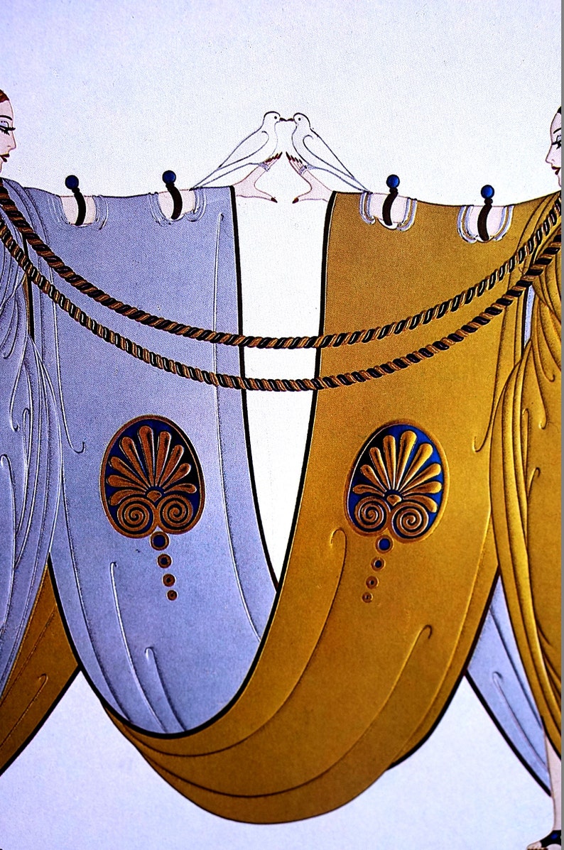 Erte Print 1987 Grecian SISTERS TWINS GREEKS Kissing Love Birds ...