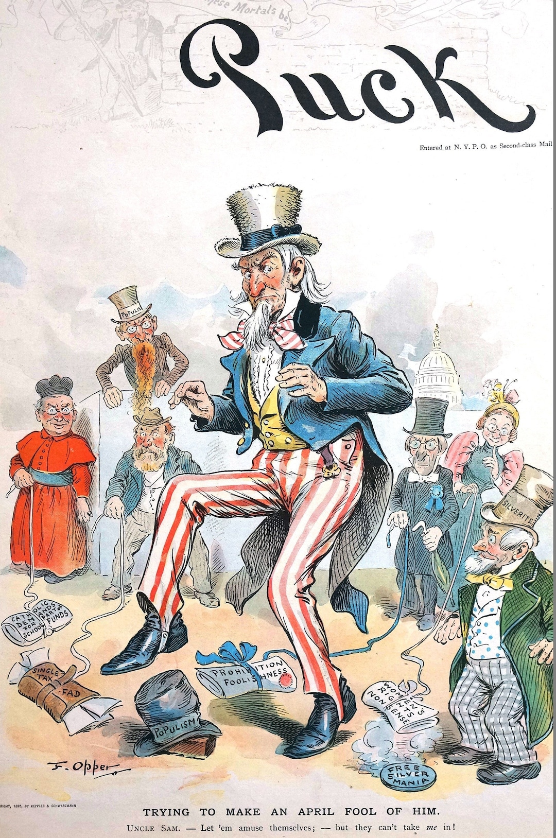 April Fool 1895 UNCLE SAM Stamping Out Women's Rights Prohibition ...