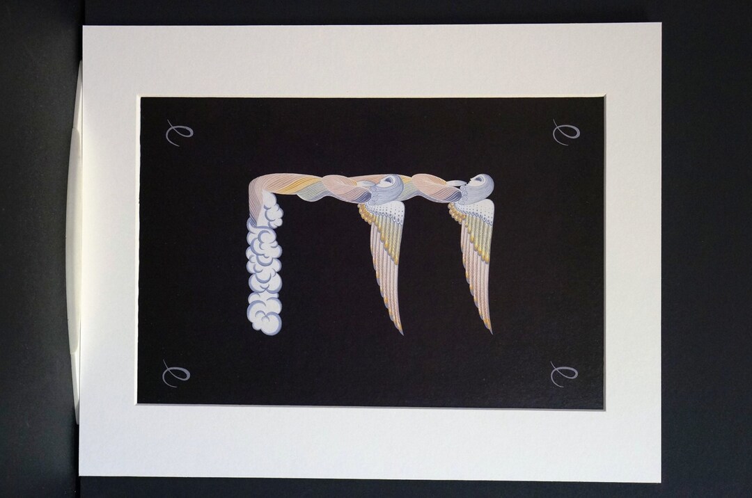 Erte 1982 - ALPHABET SERIES - Letter E - Praying Angels Wings in Heaven ...
