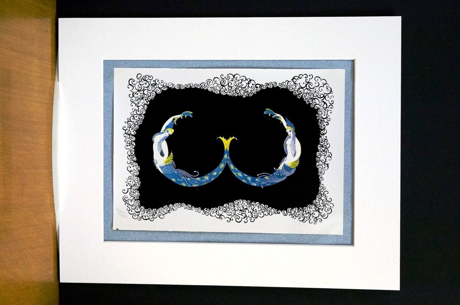 Erte 1972 - Numbers Series - 3 - TWIN MERMAIDS With JEWELS Pearls Fish ...