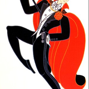 Erte Matted Print 1991 WHITE TIE Man in TUXEDO W Cane Top Hat Opera ...