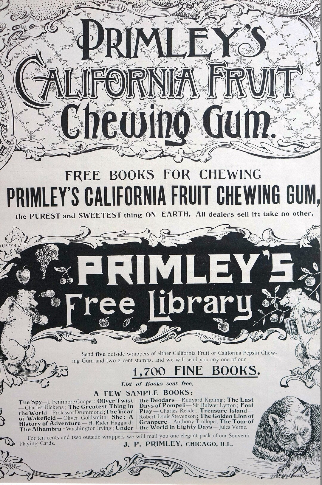 Primley's California Fruit Chewing Gum Ad 1894 PRIMLEY FREE LIBRARY ...