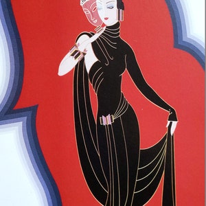 Erte 1991 - CRYSTAL MASK Mystery Woman in BLACK Evening Gown Art ...