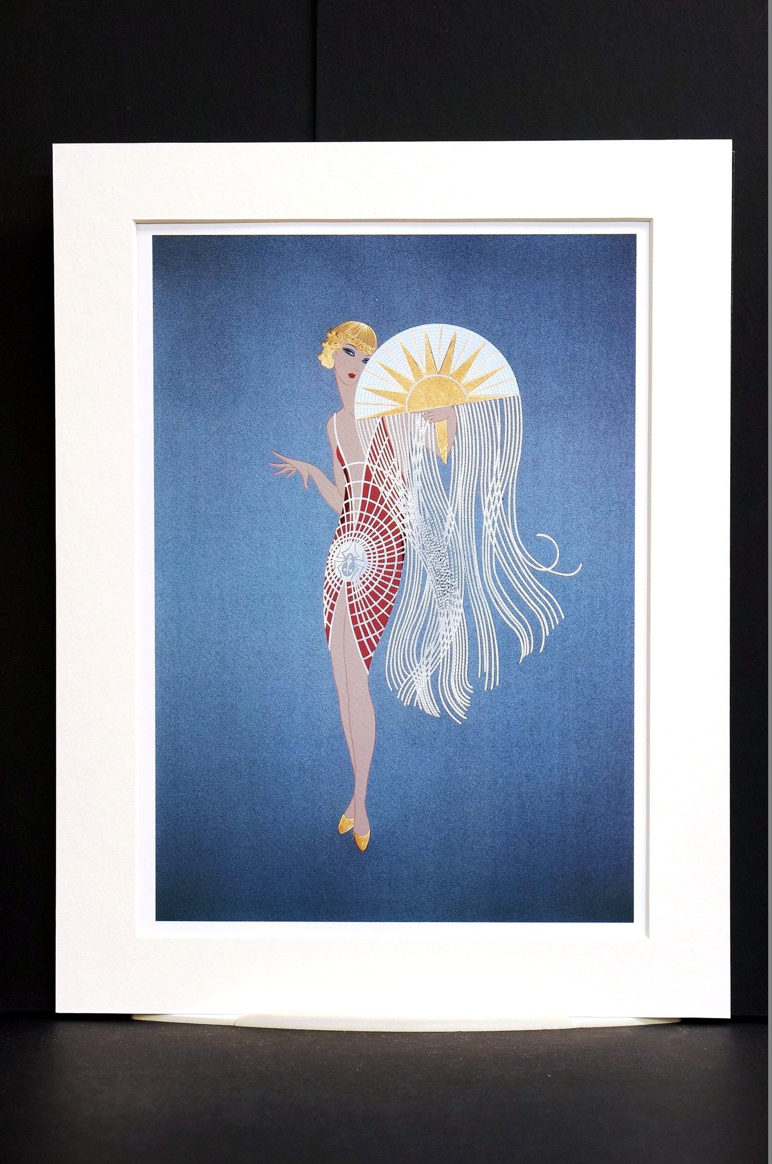 Erte Matted Print 1991 FLAPPER DANCER Red Spider Web Dress W FRINGE Sun ...