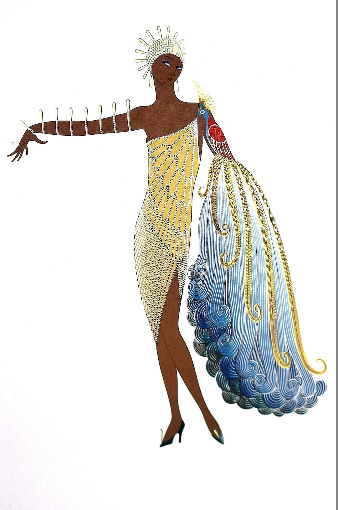 Erte Matted Print 1987 - DIVA II BROWN Skinned Skin Beauty W Peacock ...