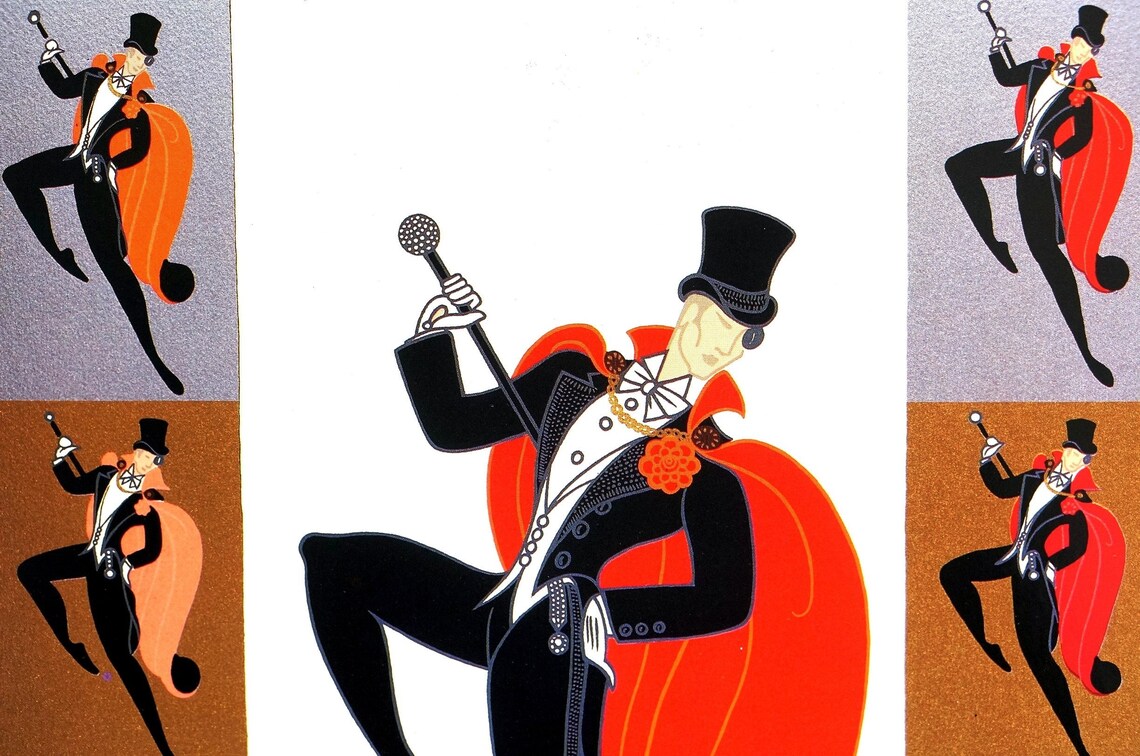 Erte Matted Print 1991 WHITE TIE Man in TUXEDO W Cane Top Hat - Etsy