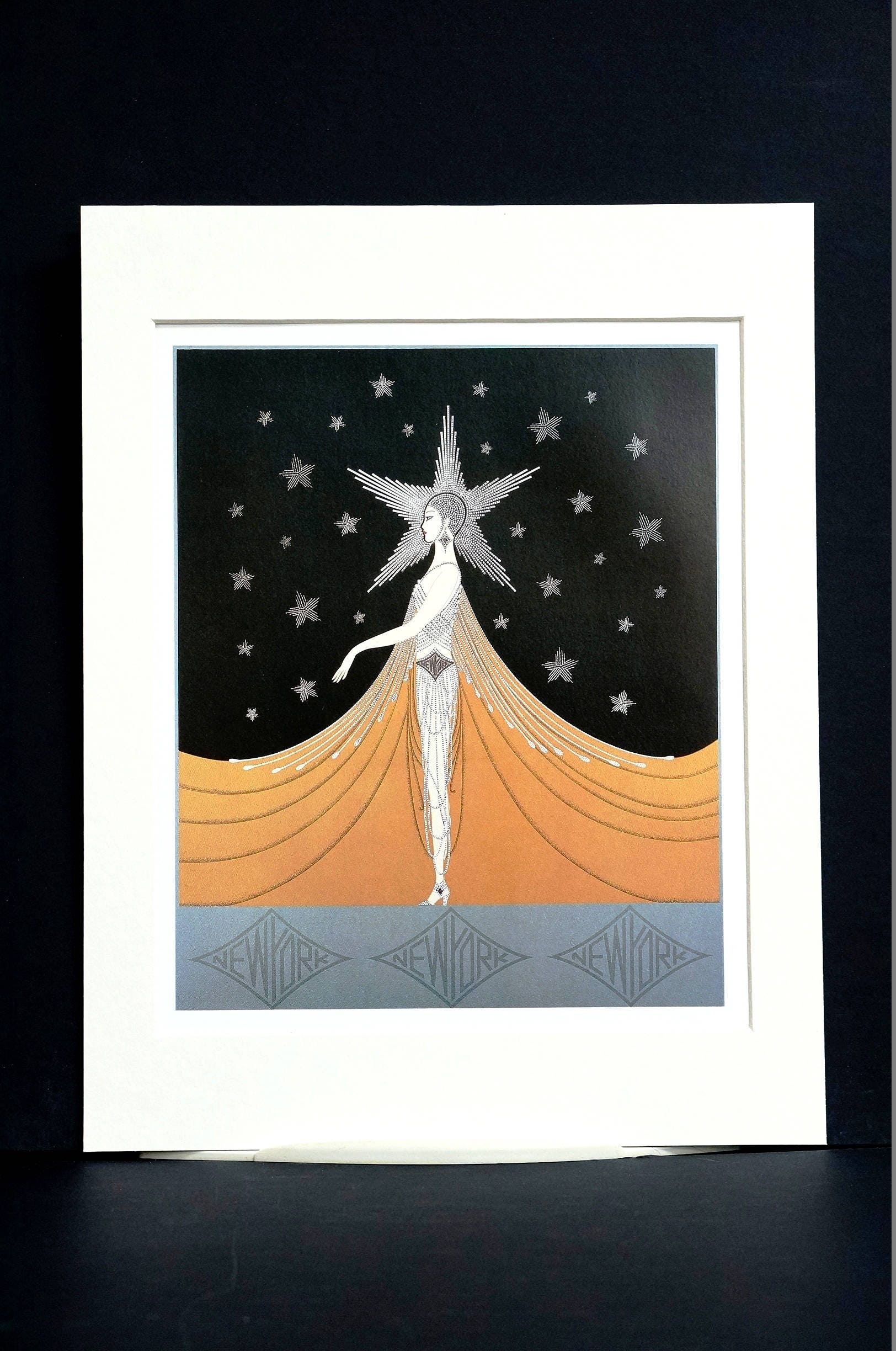Erte Matted Print 1987 LOVE NEW YORK Star Halo Pearl Costume Gold Cape ...