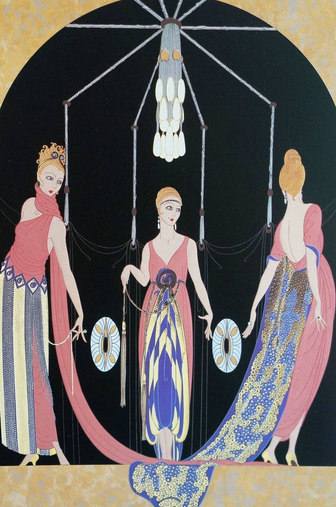 Erte Matted Print 1987 the THREE GRACES LADIES Pink and Purple Gowns ...