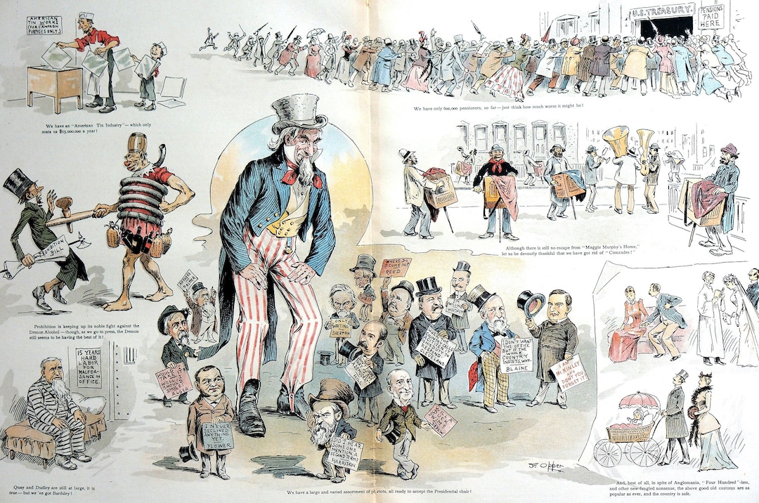 Thanksgiving Blessings 1891 UNCLE SAM Prohibition Tin Industry Crooked ...