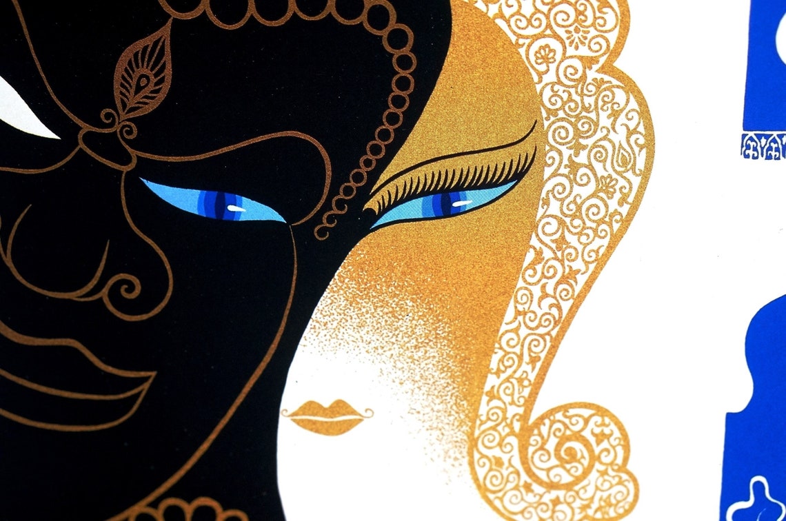 Erte Matted Print 1991 MASKS and MOSQUES Blue Eyes Persians Muslims ...