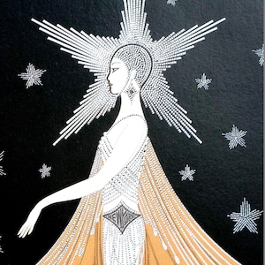 Erte Matted Print 1987 LOVE NEW YORK Star Halo Pearl Costume Gold Cape ...