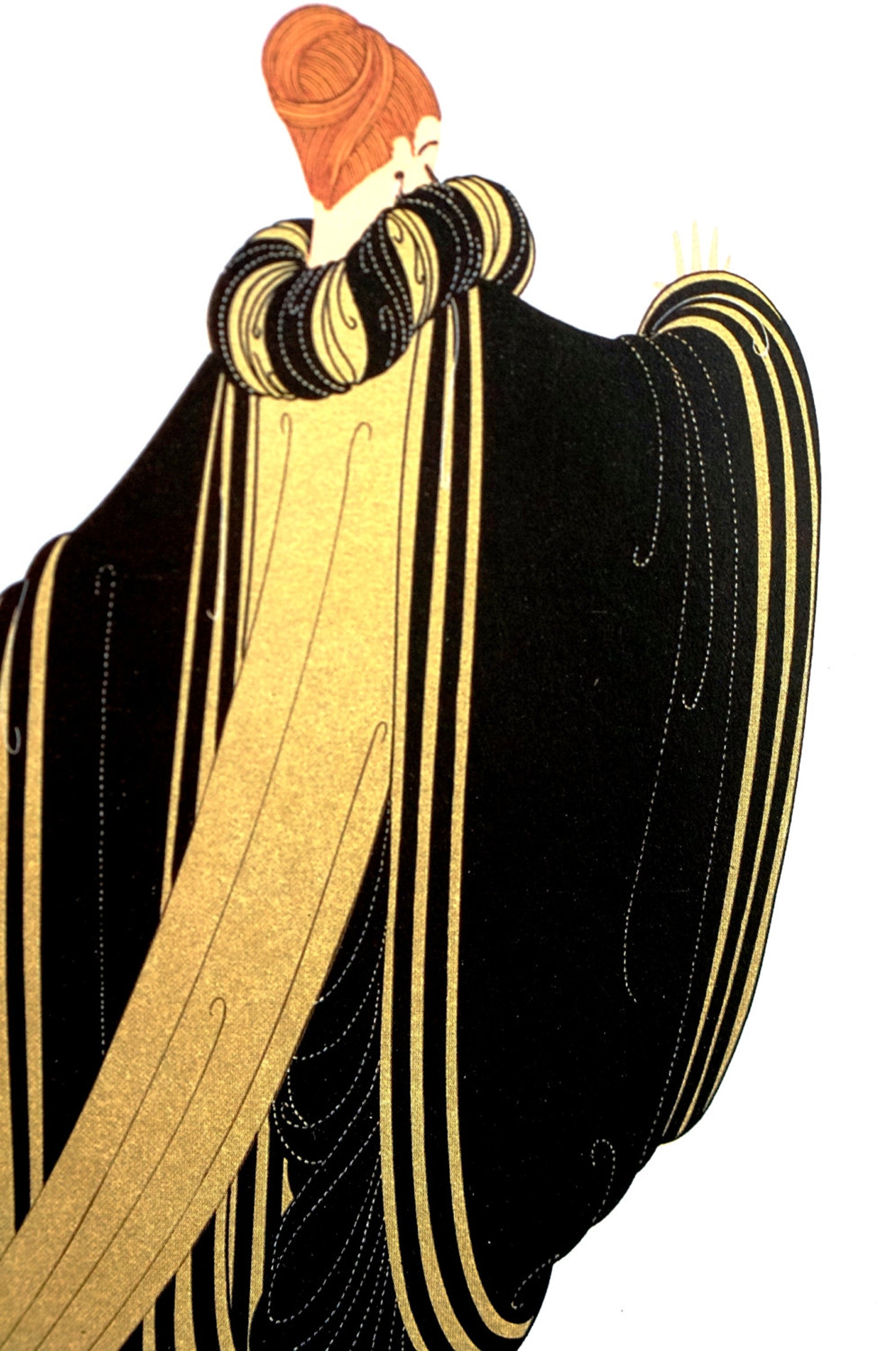Erte 1982 READY for the BALL DANCE Sophisticated Lady in Black Gold ...