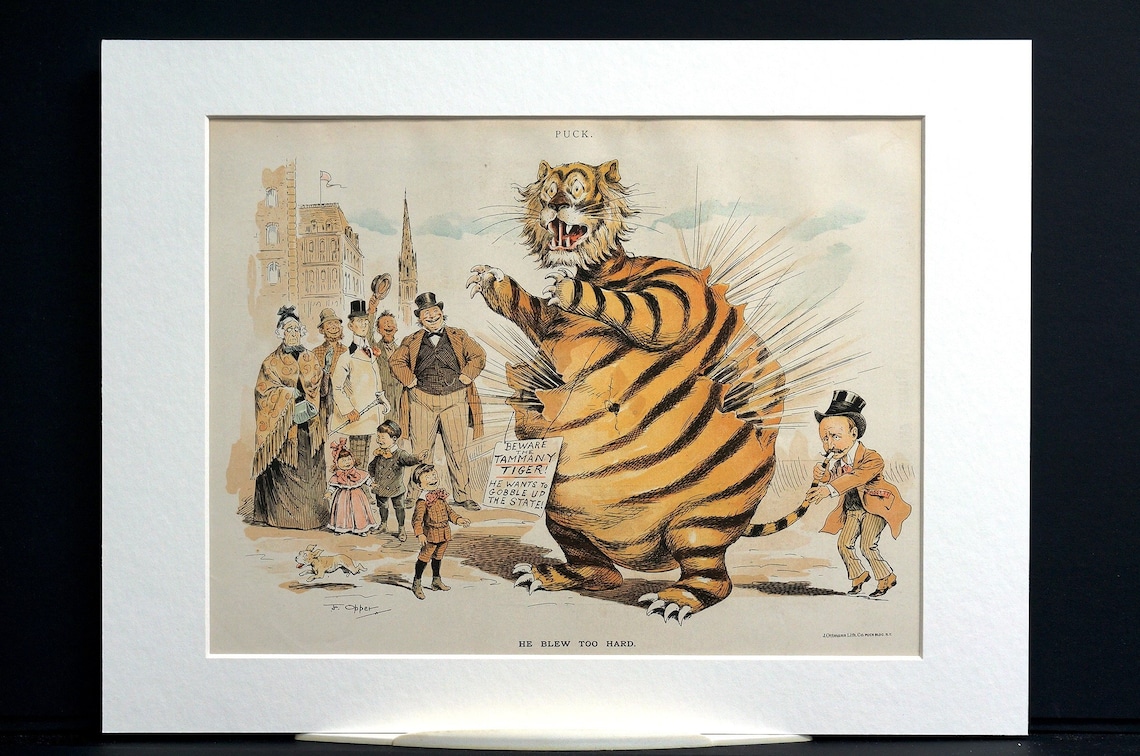 Tammany Tiger Tries Gobbling up State 1891 FASSETT BLEW Too - Etsy