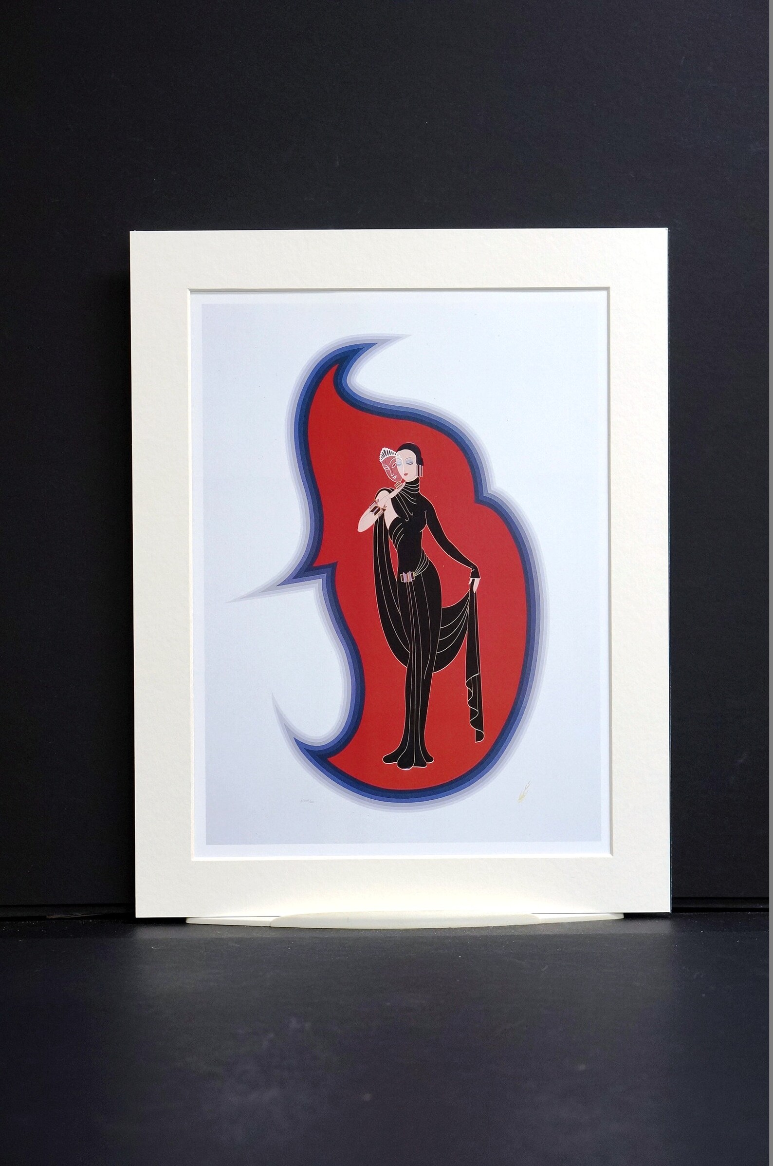 Erte 1991 - CRYSTAL MASK Mystery Woman in BLACK Evening Gown Art ...
