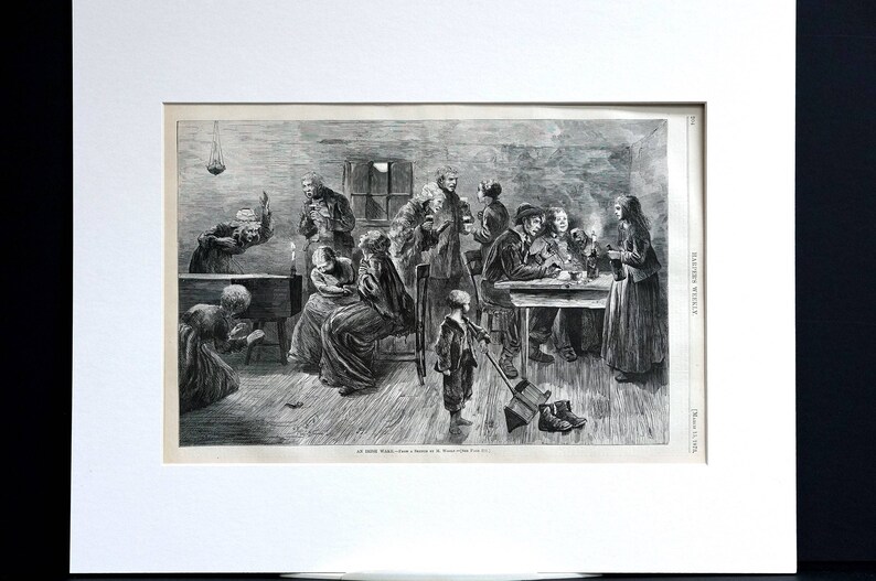 Irish Wake 1873 DEATH FUNERAL COFFIN Wife Crying Dying Alcohol Drinks ...