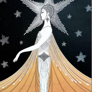 Erte Matted Print 1987 LOVE NEW YORK Star Halo Pearl Costume Gold Cape ...