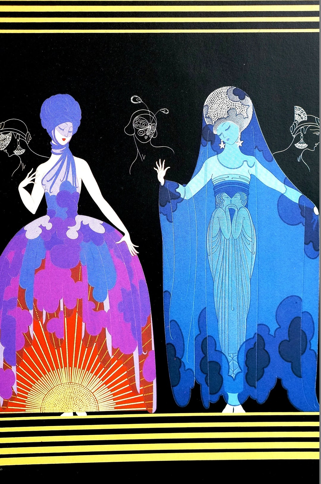 Erte Matted Print 1987 EVENING and NIGHT SUNDOWN Stars Gowns Costumes ...