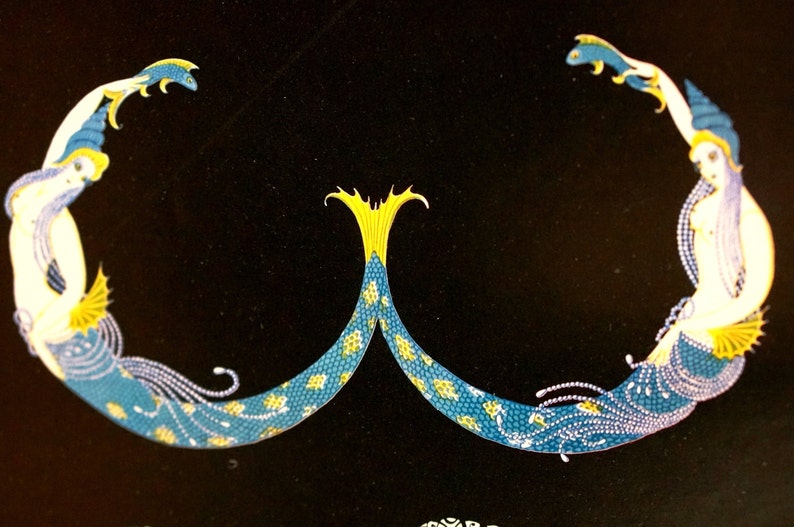 Erte 1972 - Numbers Series - 3 - TWIN MERMAIDS With JEWELS Pearls Fish ...