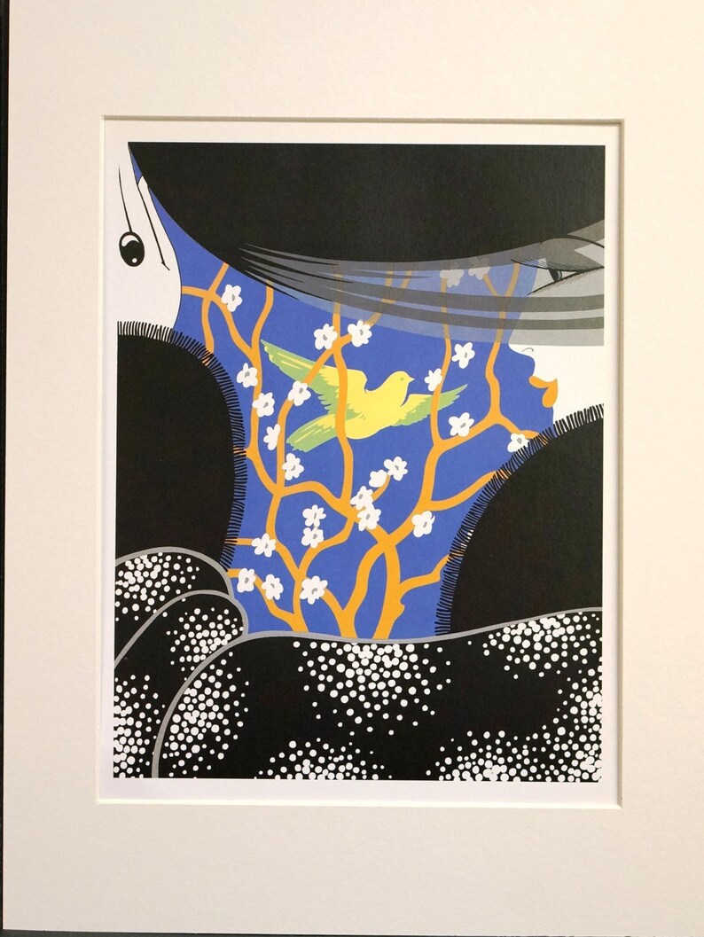Erte Matted Print 1982 - SEASONS SPRING Fashions - Lady in Veiled Black ...