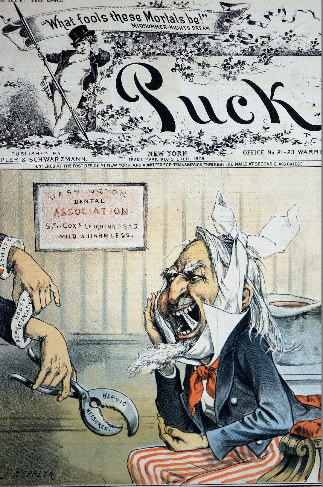 Mormonism Toothache 1883 Uncle Sam at Dentist PULLING MORMON TOOTH ...