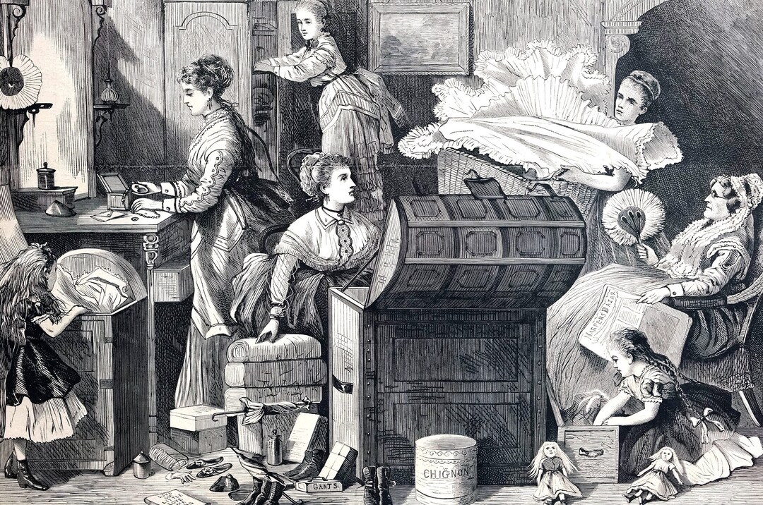 Victorian Vacation 1869 LADIES PACKING for COUNTRY Children Ladies ...