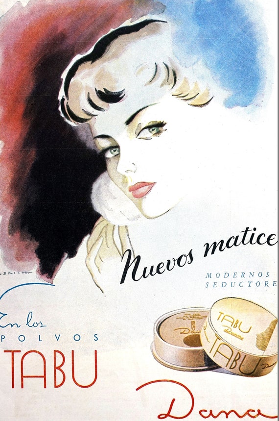 Spanish Face Powder Perfume Advertising 1950 TABU by DANA | Etsy