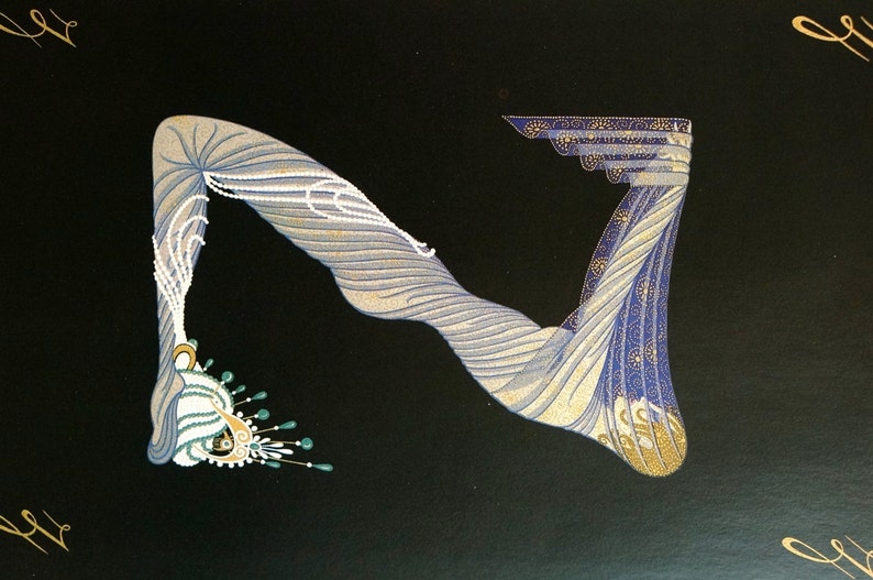 Erte 1982 Letter Z ALPHABET SERIES Lady in Blue Silk | Etsy