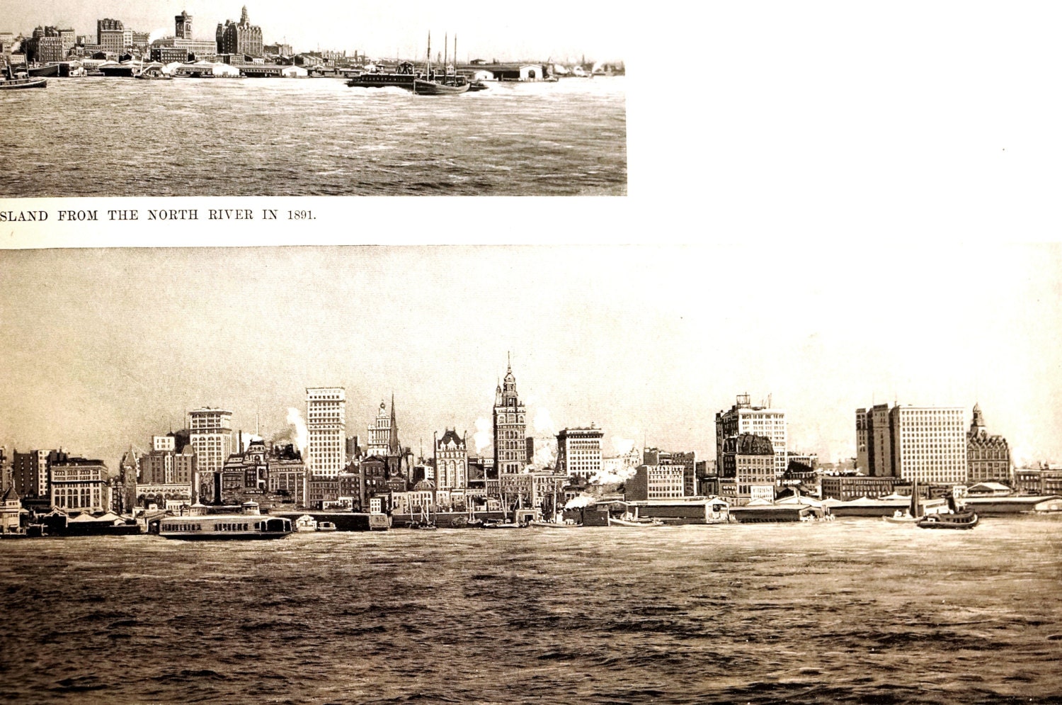 LOWER MANHATTAN SKYLINE Birds Eye View, Topography - Shore, North River ...