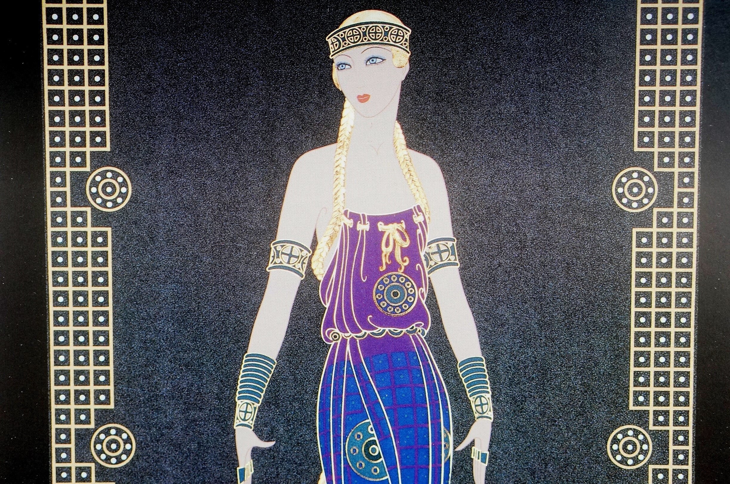 Erte Matted Print 1991 SCANDINAVIAN PRINCESS Purple and Blue Evening ...