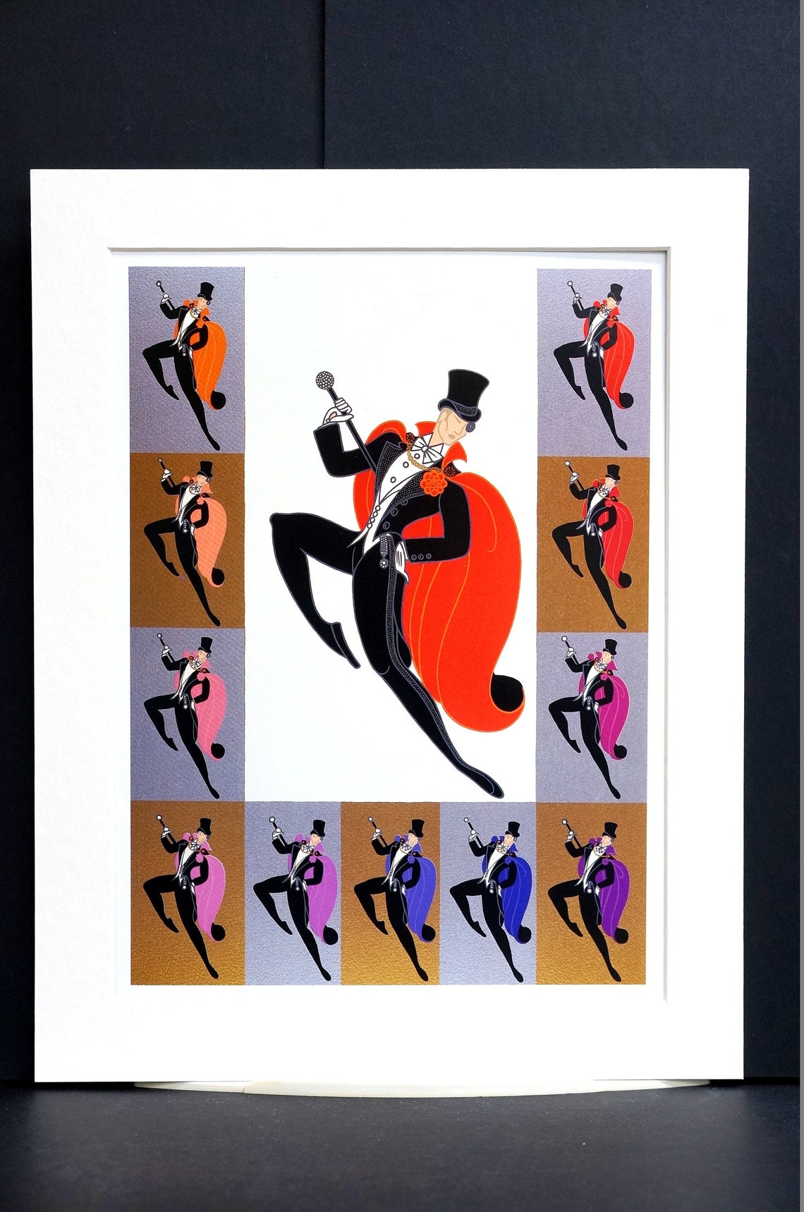 Erte Matted Print 1991 WHITE TIE Man in TUXEDO W Cane Top Hat - Etsy