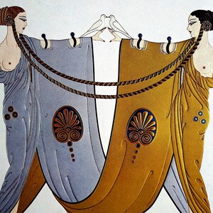 Erte Print 1987 Grecian SISTERS TWINS GREEKS Kissing Love Birds ...