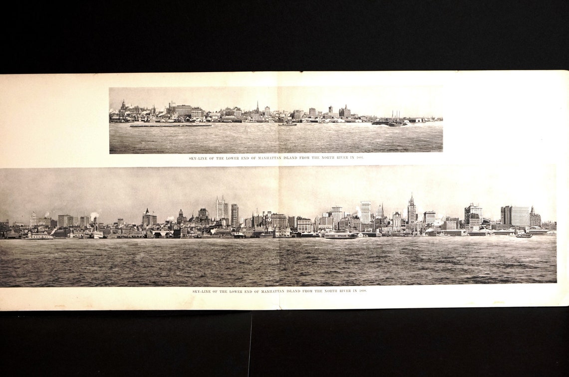 LOWER MANHATTAN SKYLINE Birds Eye View, Topography - Shore, North River ...