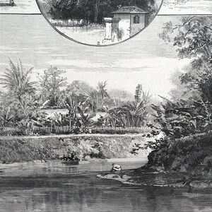Java Island Indonesia MAP - 1883 ANJER POINT Batavia Banyan Tree ...