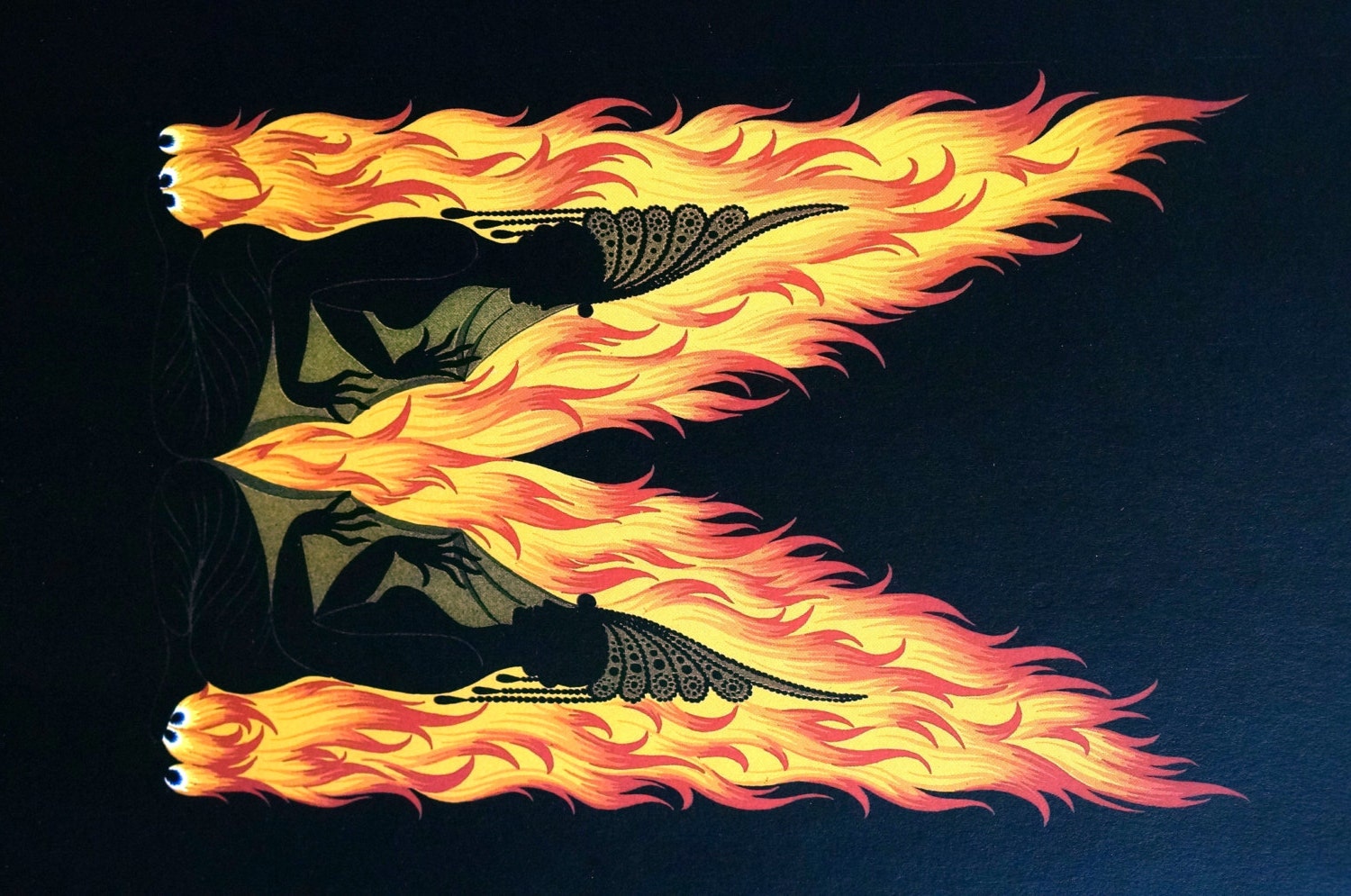 Erte 1982 - Letter M - ALPHABET SERIES - Fire Twins Girls Around Fire ...