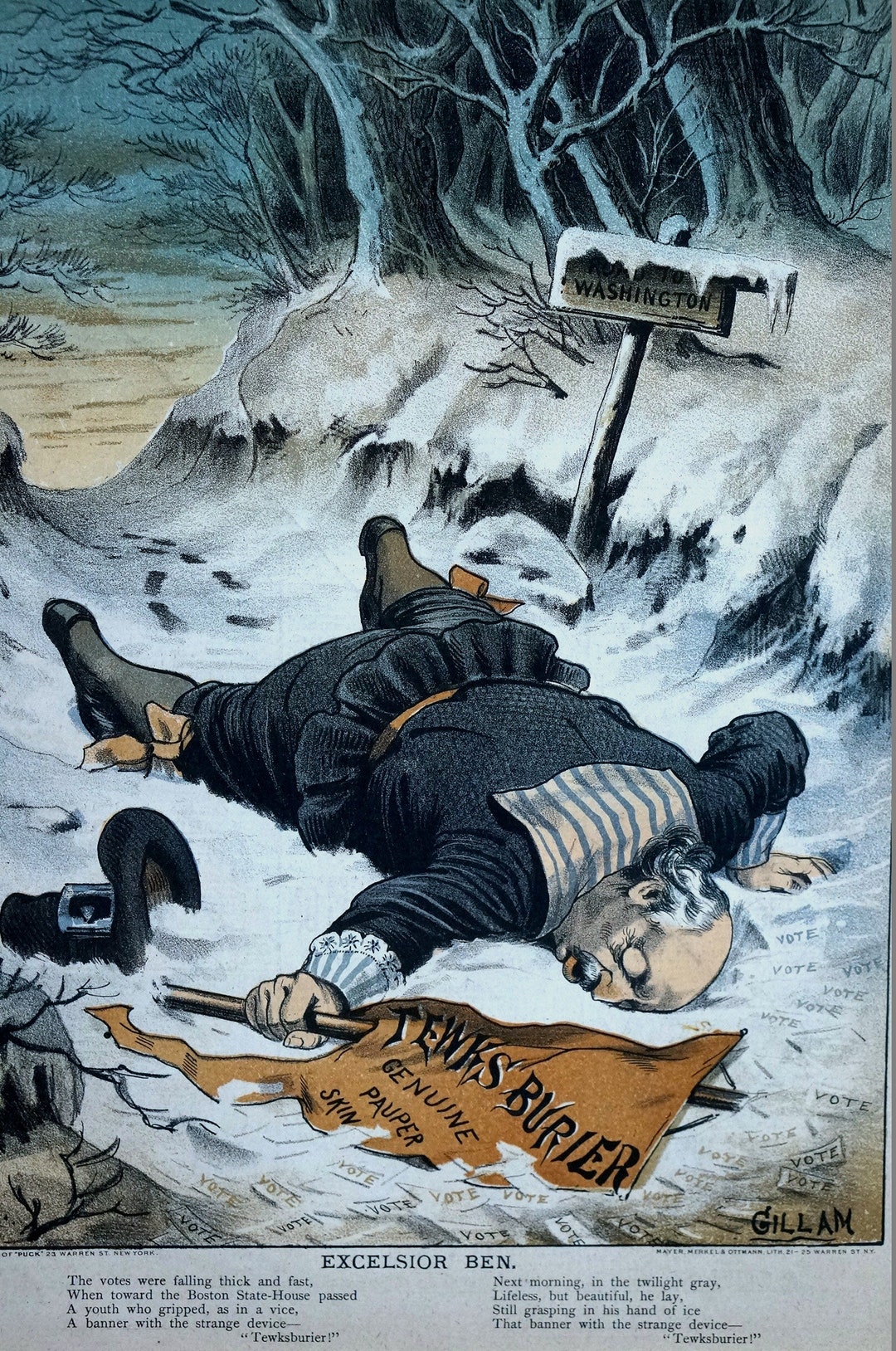 Benjamin Butler 1883 TEWKSBURIER Banner in SNOW DEFEATED on Way to ...