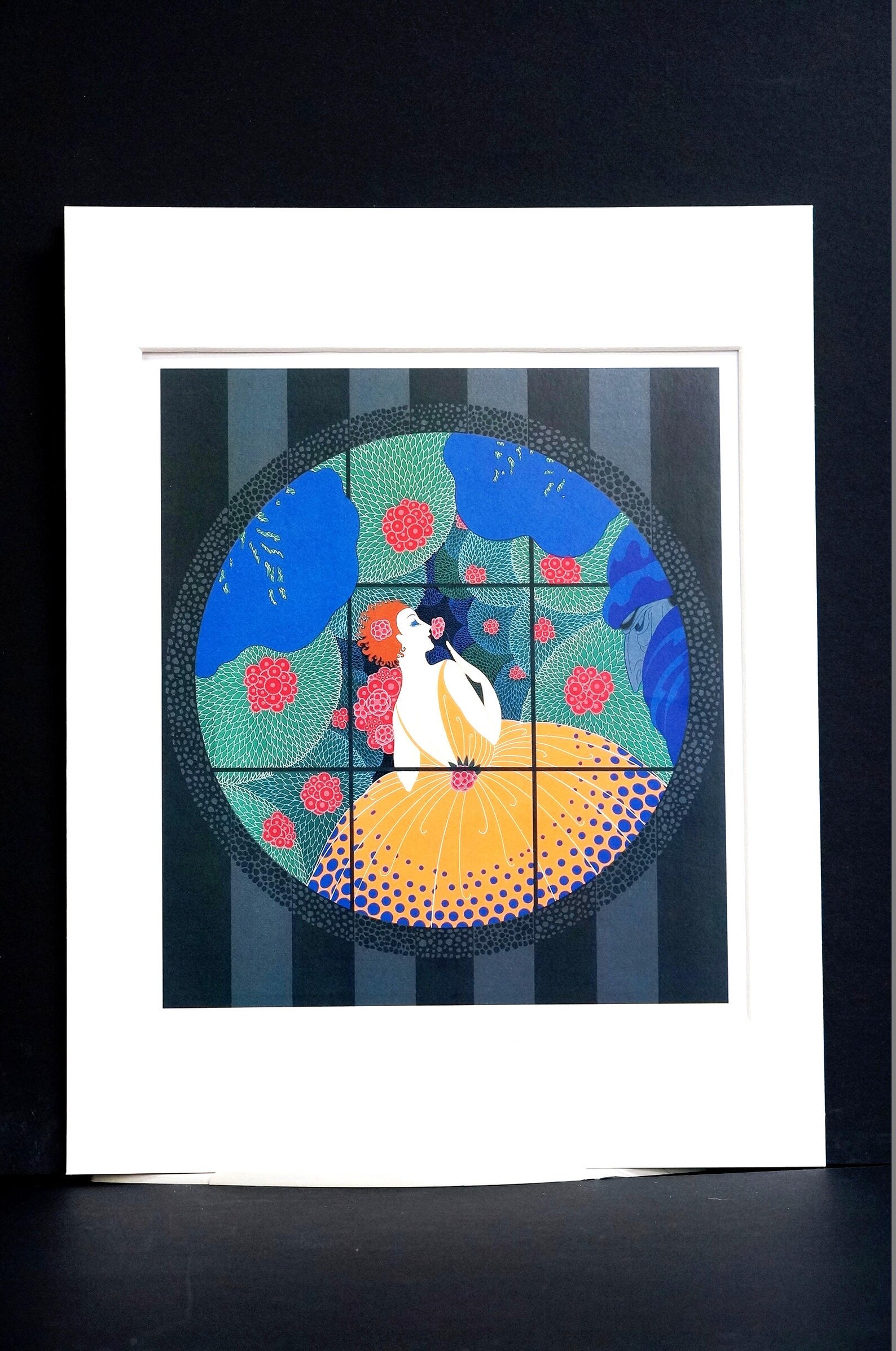 Erte Matted Print 1987 WINTER FLOWERS Pink Polka Dot Dress Bouquet ...