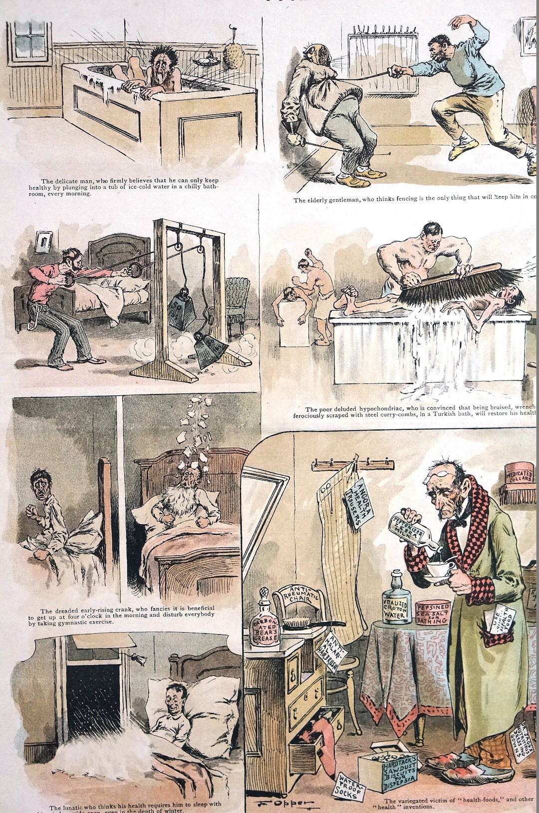 Health Cranks HYPOCHONDRIACS 1889 Food Fresh Air EXERCISE Cold Baths ...