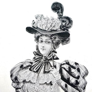 Costume for the RACES 1896 VICTORIAN Lady in Dress Feather Hat and ...