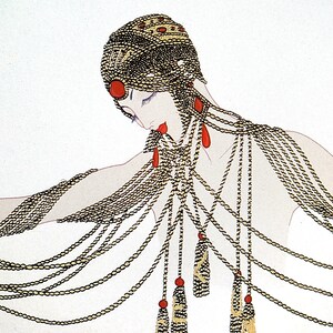 Erte Matted Print 1987 OCEAN De LUMIERE LIGHT Lady in Tassels Fishing ...