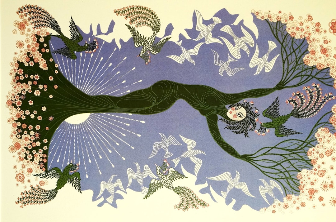 Erte Matted Print 1982 - SEASONS SPRING Fashions Birds FLOWER Garden ...