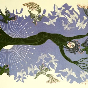 Erte Matted Print 1982 - SEASONS SPRING Fashions Birds FLOWER Garden ...