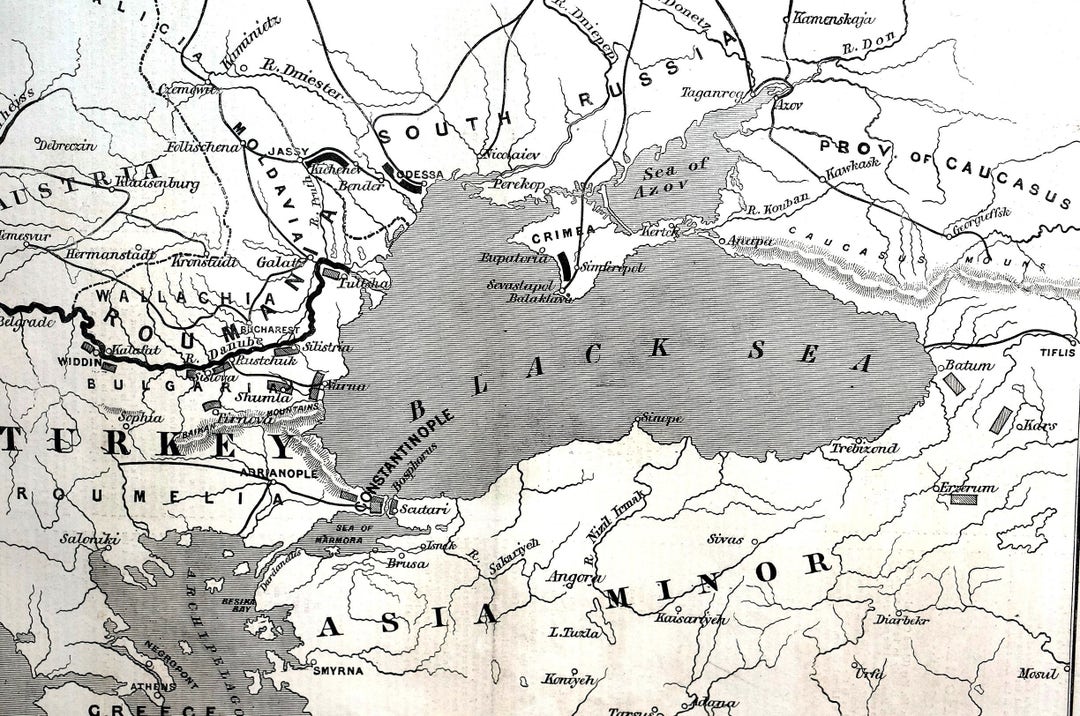 Map Turkey Southern Russia 1877 ASIA MINOR CAUCASUS Romania Austria ...